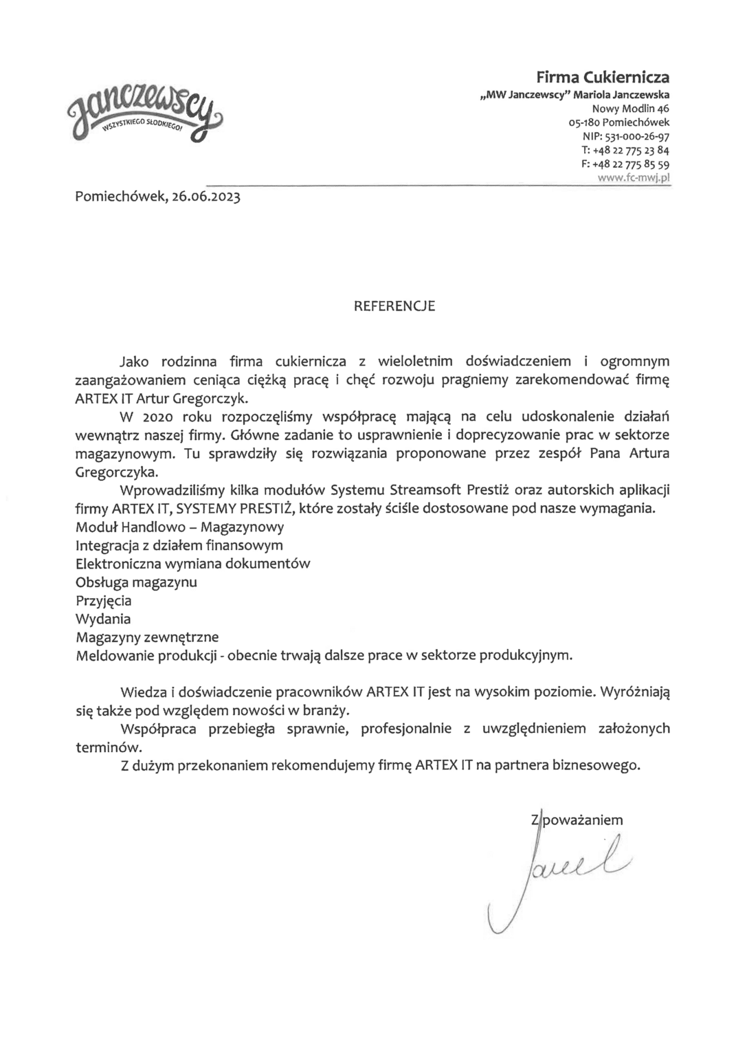 Artex IT - Platynowy Partner Streamsoft