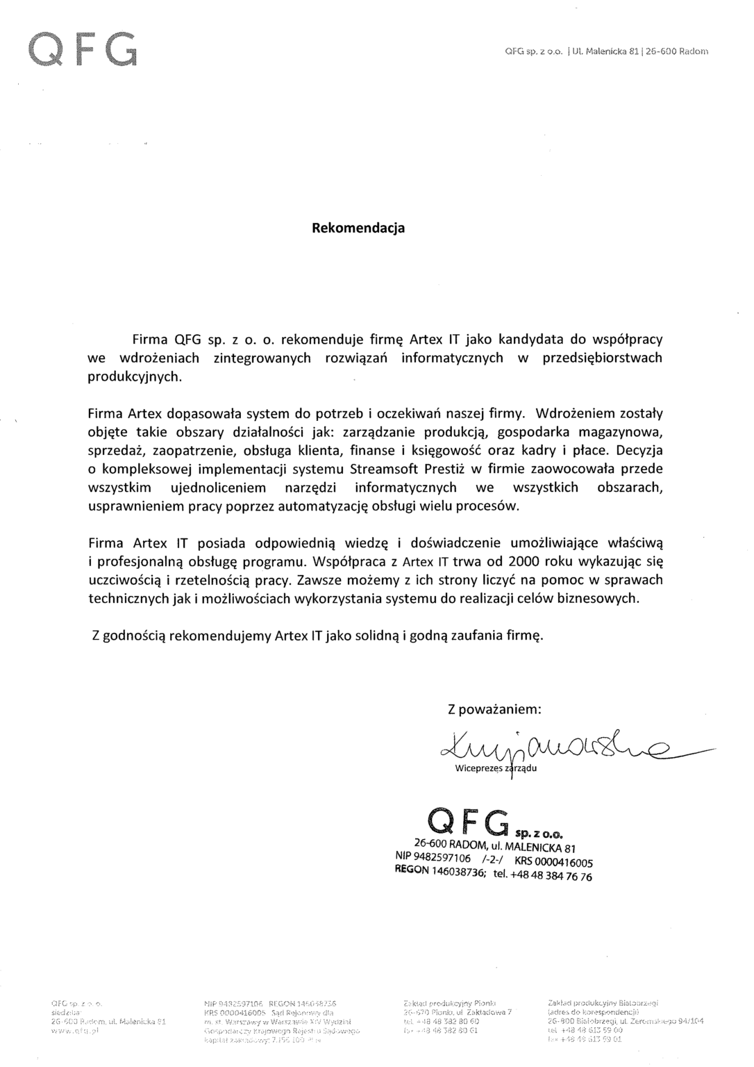 Artex IT - Platynowy Partner Streamsoft