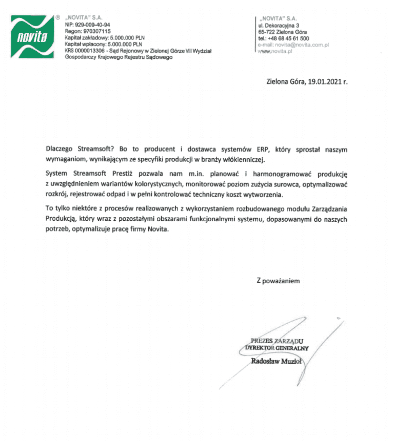 Novita - wdrożenie systemu Streamsoft Prestiż :: Streamsoft